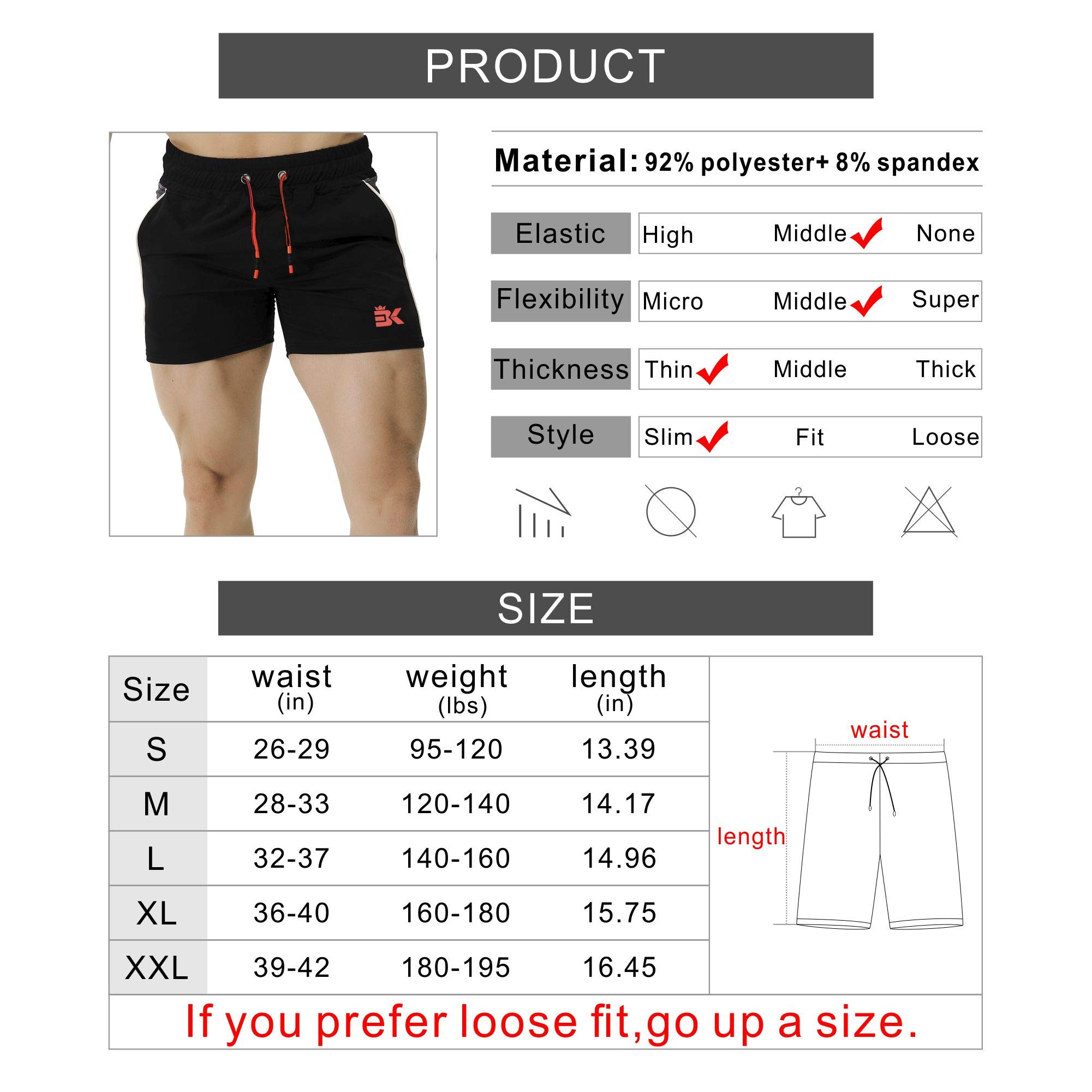 BROKIG Men's 5" Gym Bodybuilding Shorts Running Workout Lightweight Shorts Elastic Waistband with Pockets (Medium, Classic Black)