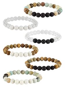 apipi 6 pack lava stone bead bracelet - natural stones stretch bracelets, aromatherapy essential oil diffuser healing crystal bracelets for women (8mm)