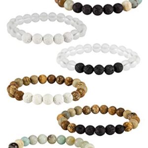 Apipi 6 Pack Lava Stone Bead Bracelet - Natural Stones Stretch Bracelets, Aromatherapy Essential Oil Diffuser Healing Crystal Bracelets for Women (8mm)