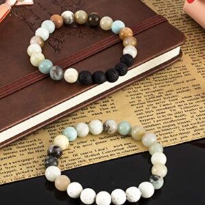 Apipi 6 Pack Lava Stone Bead Bracelet - Natural Stones Stretch Bracelets, Aromatherapy Essential Oil Diffuser Healing Crystal Bracelets for Women (8mm)