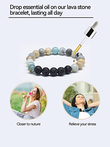 Apipi 6 Pack Lava Stone Bead Bracelet - Natural Stones Stretch Bracelets, Aromatherapy Essential Oil Diffuser Healing Crystal Bracelets for Women (8mm)