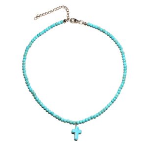 cross pendant necklace round turquoise clavicle necklace handmade beads choker for women girls