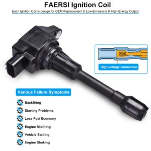 Ignition Coil Pack of 4 Replacement for 1.6L 1.8L 2.0L 2.5L - Nissan - Altima Cube Pathfinder NV200 Rogue Sentra Urvan Versa, 2014-2015 Infiniti QX60, Replace# UF-549, C1696, UF549, 5C1753,22448ED000