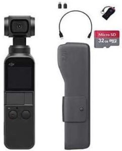 osmo pocket handheld 3 axis gimbal stabilizer with integrated camera, osmo shield(2 years warranty), comes a free 32gb microsd card and camrise usb, attachable to smartphone, android, iphone