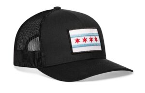 haka chicago flag hat – chicago trucker hat for men & women, adjustable baseball cap, mesh snapback, outdoor golf hat - black