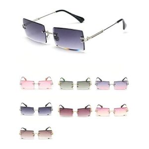 mincl/Fashion Small Rectangle Sunglasses Women Ultralight Candy Color Rimless Ocean Sun Glasses (silver&pink)