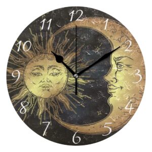 ahomy round wall clock boho sun and moon stars home art decor non-ticking numeral clock for home office