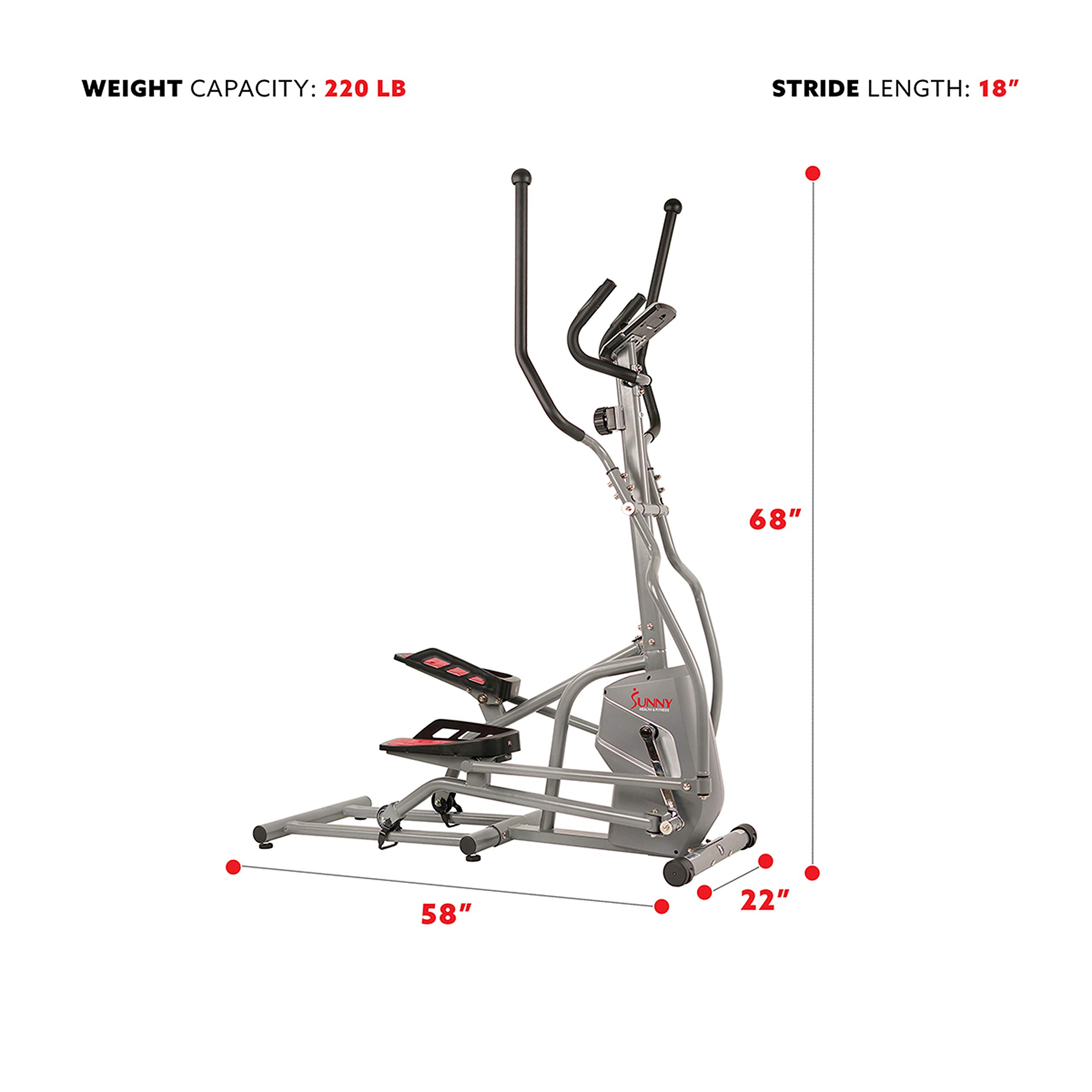 Sunny Health & Fitness Magnetic Elliptical Trainer Machine w/Device Holder, LCD Monitor, 220 LB Max Weight and Pulse Monitor - SF-E3810