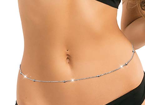 S925 Sterling Silver Waist Belt Belly Chain Adjustable Charm Body Chain Bead