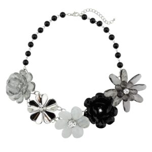 bocar 5 flower braided crystal statement chunky necklace bib collar pearl jewelry for women (nk-10127-black)