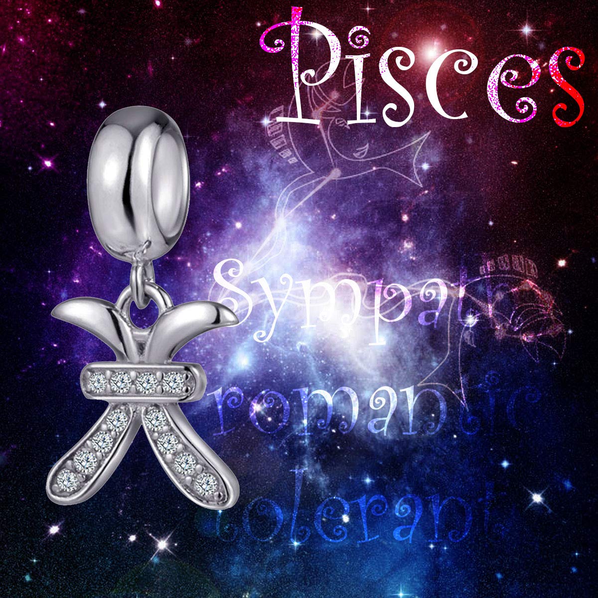 Pisces Zodiac Sign Dangling Charms Fit Pandora Birthday Bracelets - 925 Sterling Silver Constellation/Horoscope Necklace Pendants Beads, Gifts for Boyfriend/Girl/Christmas