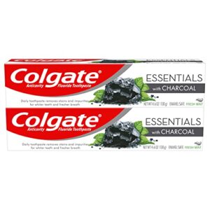 colgate charcoal teeth whitening toothpaste, natural mint flavor, vegan, 4.6 ounce, 2 pack