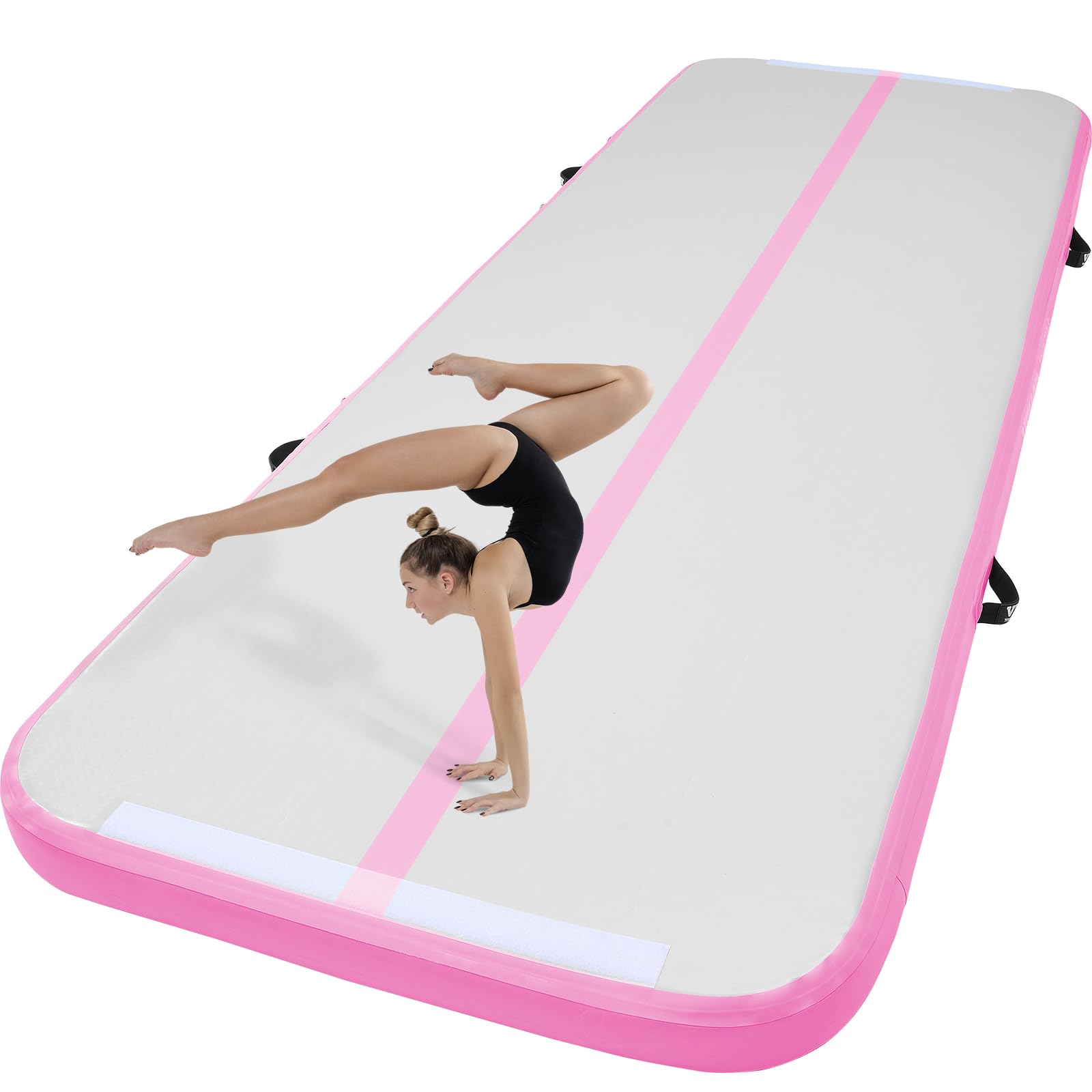 Happybuy 10ft Inflatable Air Gymnastic Mat, 4 inches Thickness Air Tumble Track with Electric Air Pump,Dubrable Material Air Mat for Home Use/Training/Cheerleading/Yoga/Water, Pink