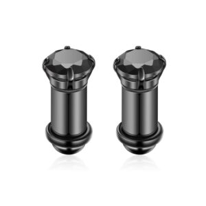 gnoliew 2pcs stainless steel ear gauges tunnels plugs body piercing fixed with rubber band(black4mm)