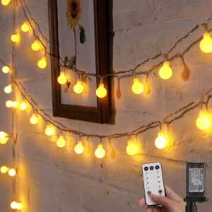 minetom globe string lights, 33 feet 100 led fairy lights plug in, 8 modes with remote mini globe lights for indoor outdoor bedroom party wedding garden christmas tree decor, warm white