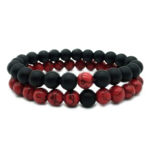 lezisuire cnlq long distance bracelets for lovers couples matching gift matte agate 8mm bead stone (elastic red) (elastic red)