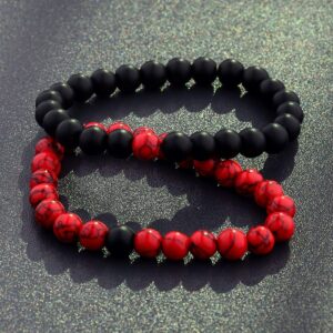 LeZisuIre CNLQ Long Distance Bracelets For Lovers Couples Matching Gift Matte Agate 8mm Bead Stone (Elastic Red) (Elastic Red)