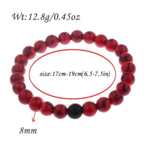 LeZisuIre CNLQ Long Distance Bracelets For Lovers Couples Matching Gift Matte Agate 8mm Bead Stone (Elastic Red) (Elastic Red)