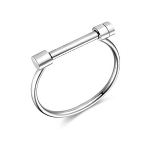 carweilon cuff bracelet bangle bar screw shackle novelty high polished stainless steel jewelry for men women unisex girls boy (white silver)