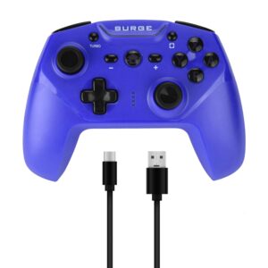 surge switchpad pro wireless controller for nintendo switch, 4 macro buttons, rechargeable 550mah battery, motion controls - blue