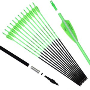 pointdo 30inch carbon arrow fluorescence color targeting and hunting practice arrows for recurve and compound bow with removable tips (fluorescein green)