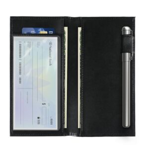 yoomall lyoomall leather checkbook register cover holder case with pen holder slim wallet