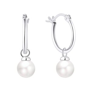 jo wisdom 925 sterling silver simulated white shell pearl hoop earrings (size: 1.5 * 15mm)