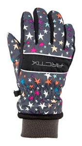 arctix kids whiteout insulated ski gloves, north star print steel, large