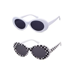 laurinny authentic clout goggles, checkered sunglasses retro oval retro mod fashion sunglasses 90s (2pack)