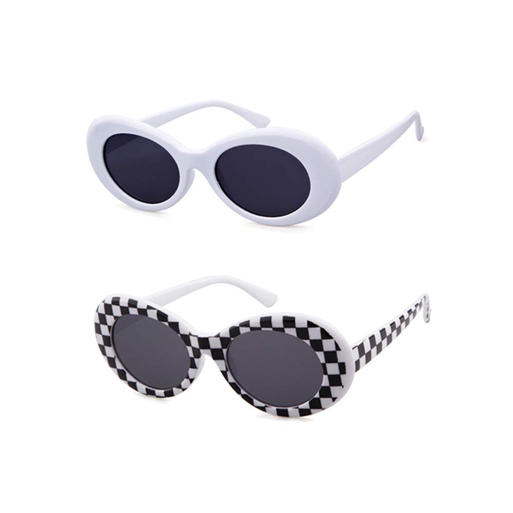 Laurinny Authentic Clout Goggles, Checkered sunglasses Retro Oval Retro Mod Fashion Sunglasses 90s (2pack)