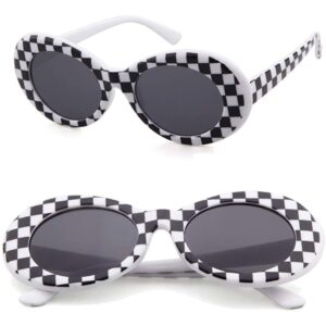 Laurinny Authentic Clout Goggles, Checkered sunglasses Retro Oval Retro Mod Fashion Sunglasses 90s (2pack)