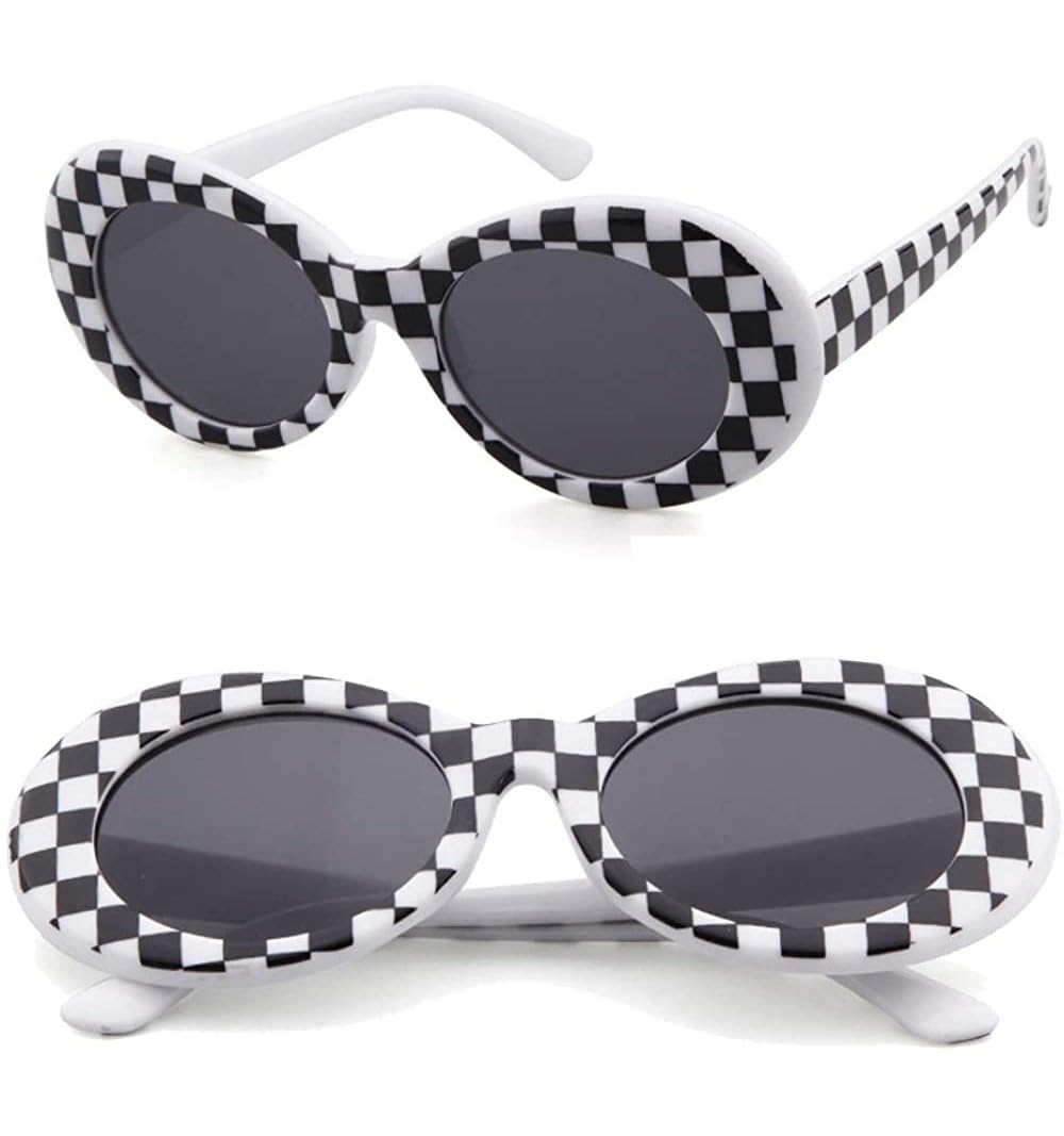 Laurinny Authentic Clout Goggles, Checkered sunglasses Retro Oval Retro Mod Fashion Sunglasses 90s (2pack)