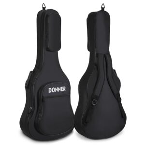 donner 36 inch acoustic guitar case, 0.4 inch thick padding sponge 600d ripstop waterproof nylon soft guitar gig bag with 3 pockets and back hanger loop, black