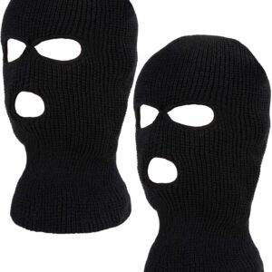 WILLBOND 2 Pieces Knitted Full Face Cover 3 Hole Mask Winter Balaclava Face cover, One Size(Black, Medium)