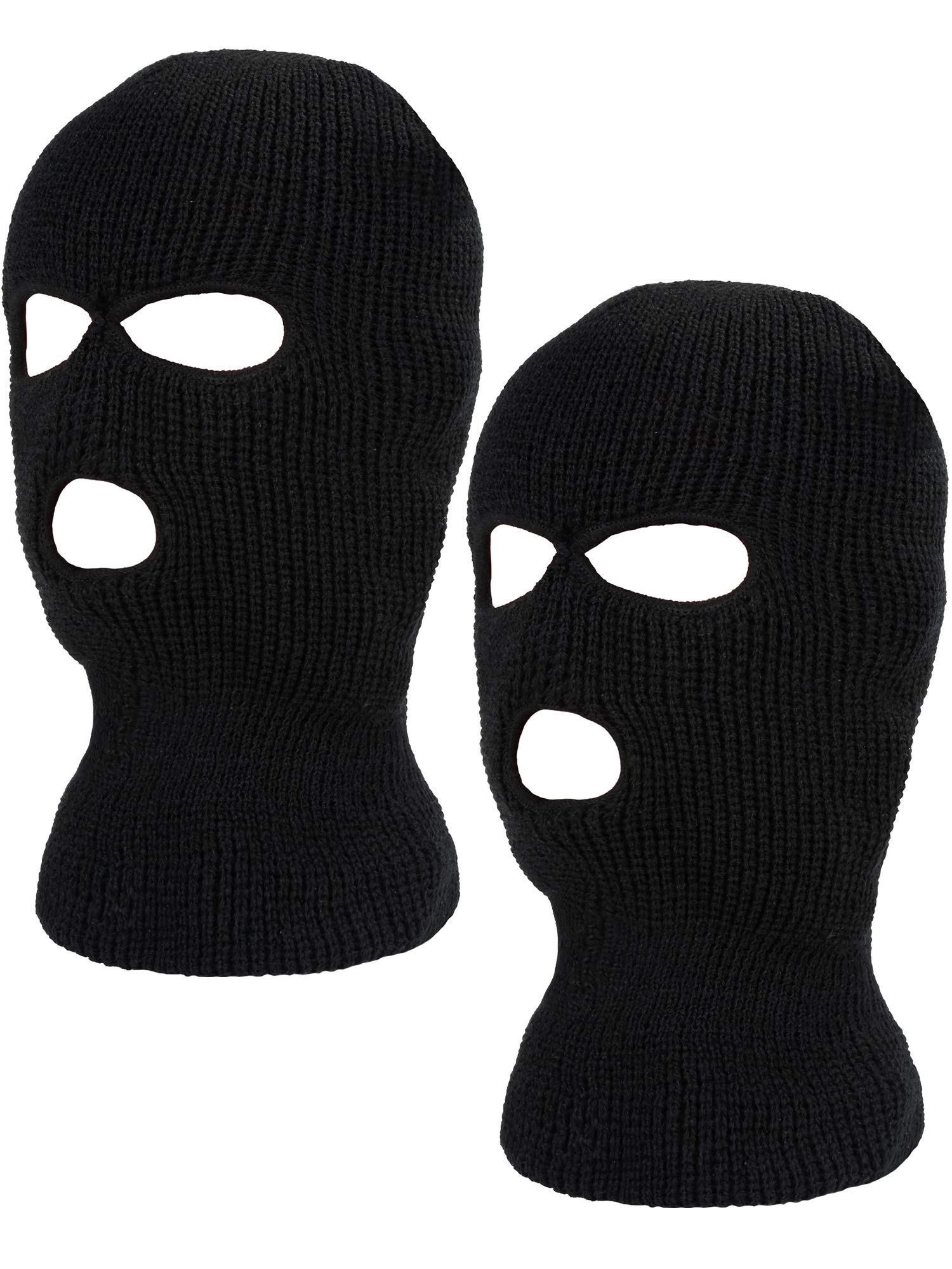 WILLBOND 2 Pieces Knitted Full Face Cover 3 Hole Mask Winter Balaclava Face cover, One Size(Black, Medium)