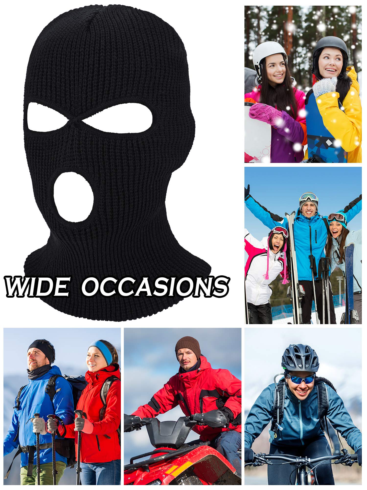 WILLBOND 2 Pieces Knitted Full Face Cover 3 Hole Mask Winter Balaclava Face cover, One Size(Black, Medium)