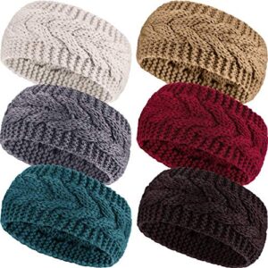 pangda 6 pieces women's cable knitted headbands, winter chunky ear warmers suitable for daily wear and sport (assorted color)