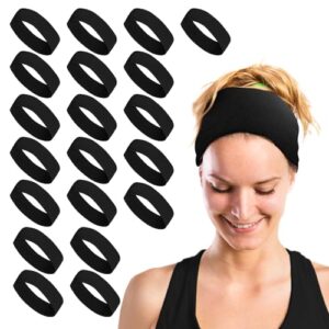 stretchy headbands - yoga headband - sports headbands - 2-inch wide black headband - 20 pack cotton headbands by coveryourhair