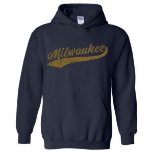 ugp campus apparel milwaukee baseball script - hometown pride, pitcher hoodie - large - navy