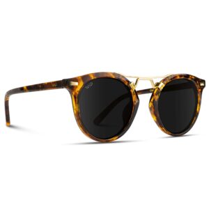 WearMe Pro Polarized Round Retro Double-Bridge Vintage Women's Sunglasses (Tortoise/Black Lens)