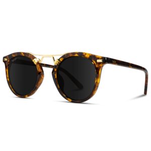 WearMe Pro Polarized Round Retro Double-Bridge Vintage Women's Sunglasses (Tortoise/Black Lens)