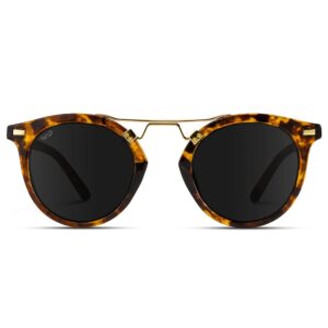 WearMe Pro Polarized Round Retro Double-Bridge Vintage Women's Sunglasses (Tortoise/Black Lens)