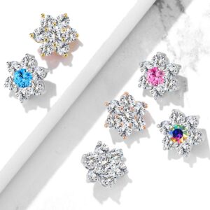 7 CZ Flower Internally Threaded Dermal Tops (Aurora Borealis)