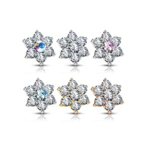 7 CZ Flower Internally Threaded Dermal Tops (Aurora Borealis)