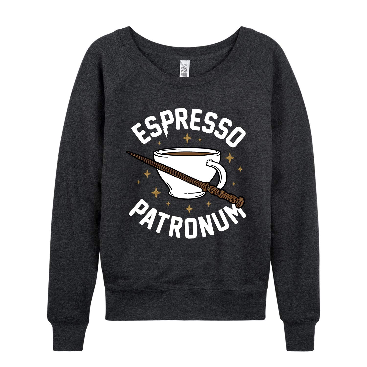 Instant Message - Espresso Patronum Sparkle - Ladies French Terry Pullover - Size Large Heather Charcoal