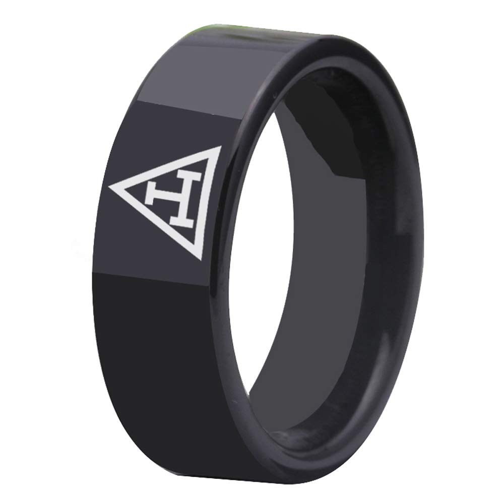 8mm Black Pipe Tungsten Carbide Wedding Ring Masonic Royal Arch Symbol Design Rings-Free Customize Engraving (16)