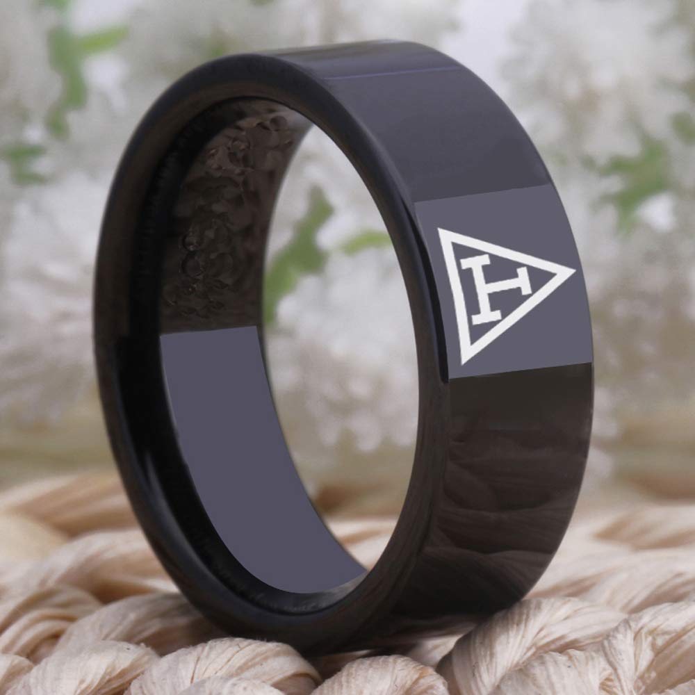 8mm Black Pipe Tungsten Carbide Wedding Ring Masonic Royal Arch Symbol Design Rings-Free Customize Engraving (16)