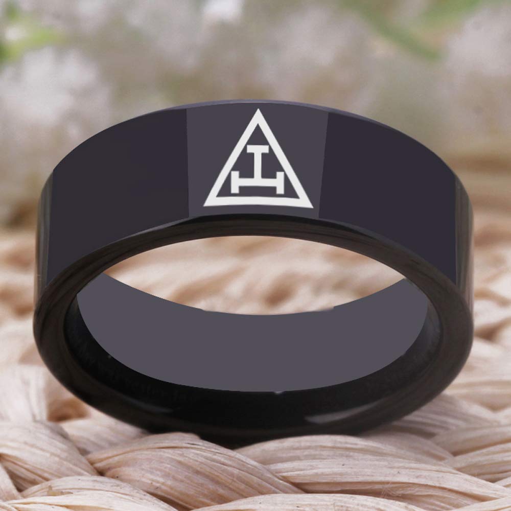 8mm Black Pipe Tungsten Carbide Wedding Ring Masonic Royal Arch Symbol Design Rings-Free Customize Engraving (16)