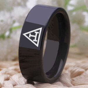 8mm Black Pipe Tungsten Carbide Wedding Ring Masonic Royal Arch Symbol Design Rings-Free Customize Engraving (16)