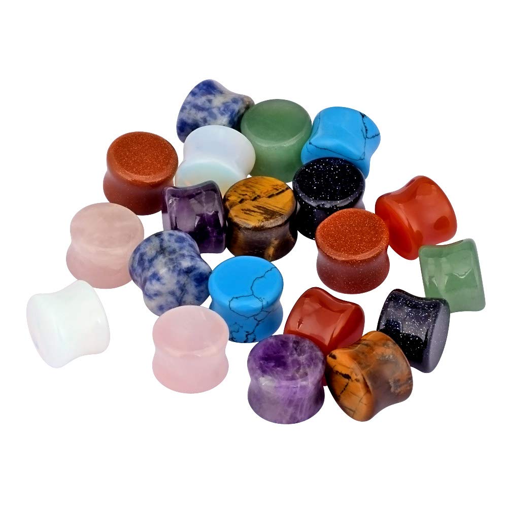 Yungger 10 Pairs Natural Stone Plugs Double Flared Saddle Ear Expander Stretcher Piercing 1/2"